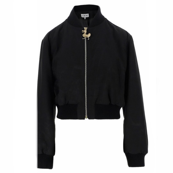 Loewe | Jackets & Coats | 20 Loewe Black Bomber Jacket With Gold Accent ...